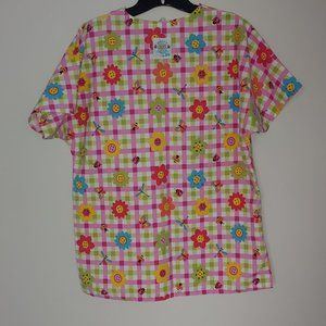 UA Scrubs | Tops | Ua Happy Scrubs Top Smile Flower Ladybug Small ...